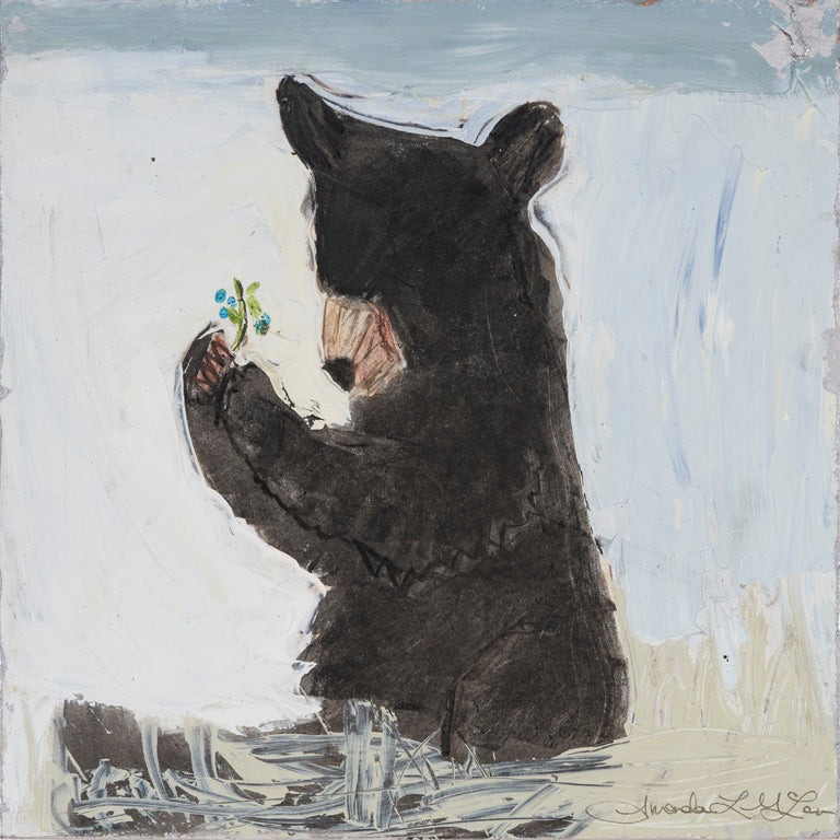 "Blue Ridge" Bear Cub Oil Painting w/ Silver Leaf – Dog & Pony Show